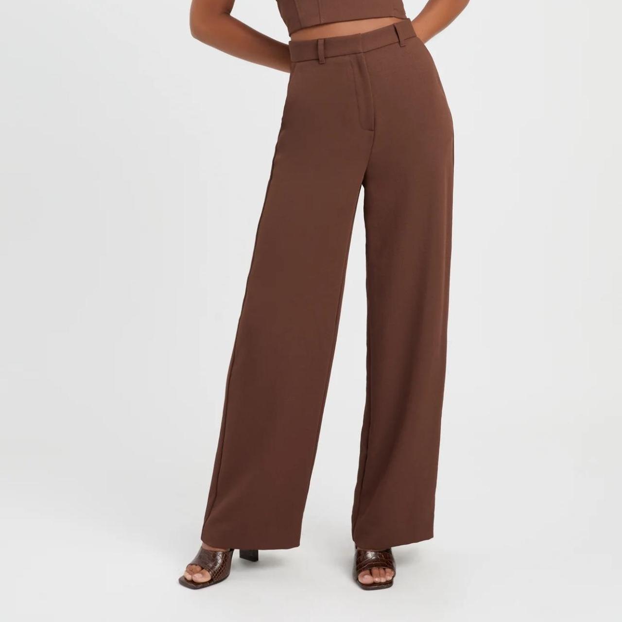 Brown wide leg trousers with a high waist and belted... - Depop