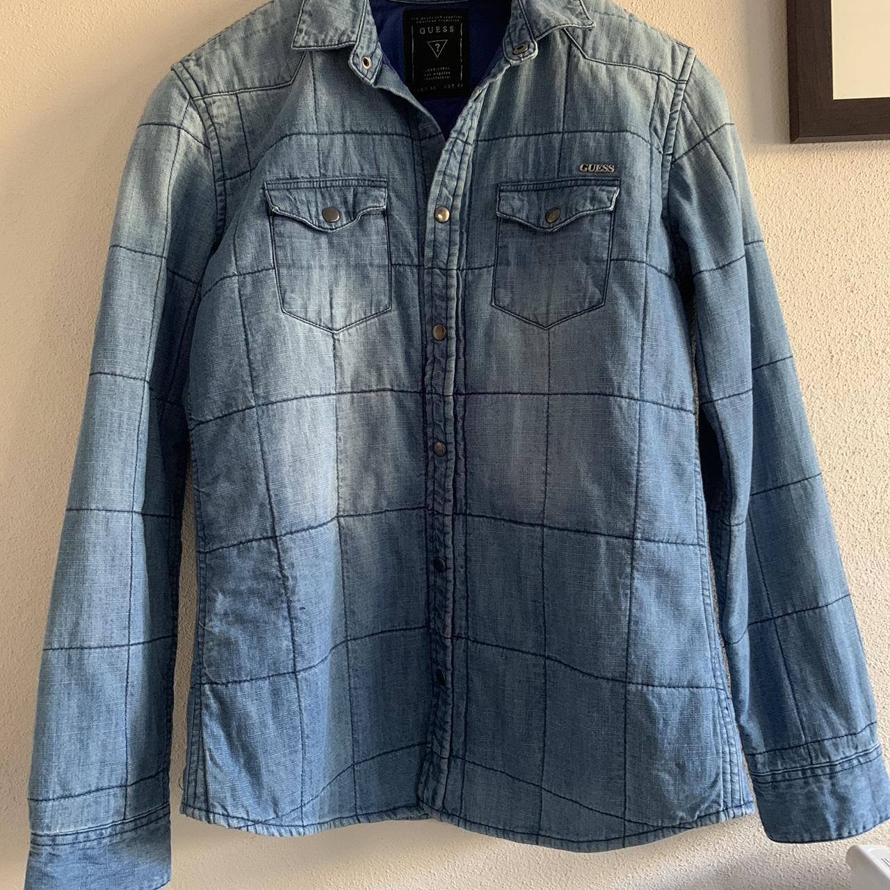 Guess slim fit blue denim jacket with quilted... - Depop