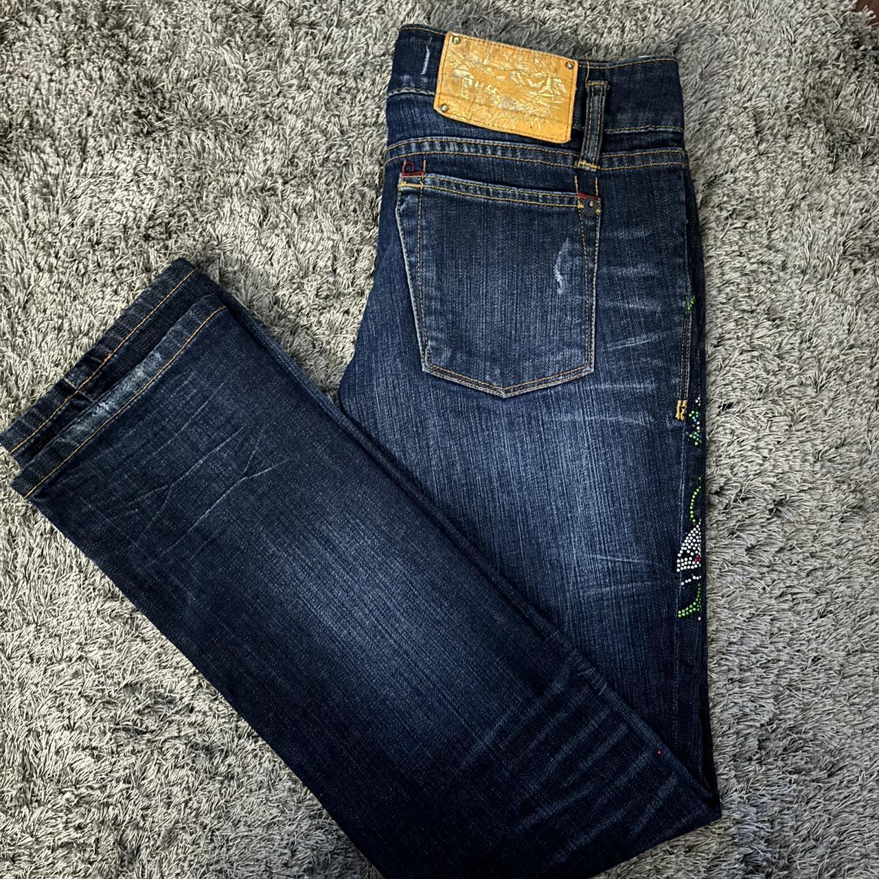 Ed Hardy low-rise jeans with rhinestones details... - Depop