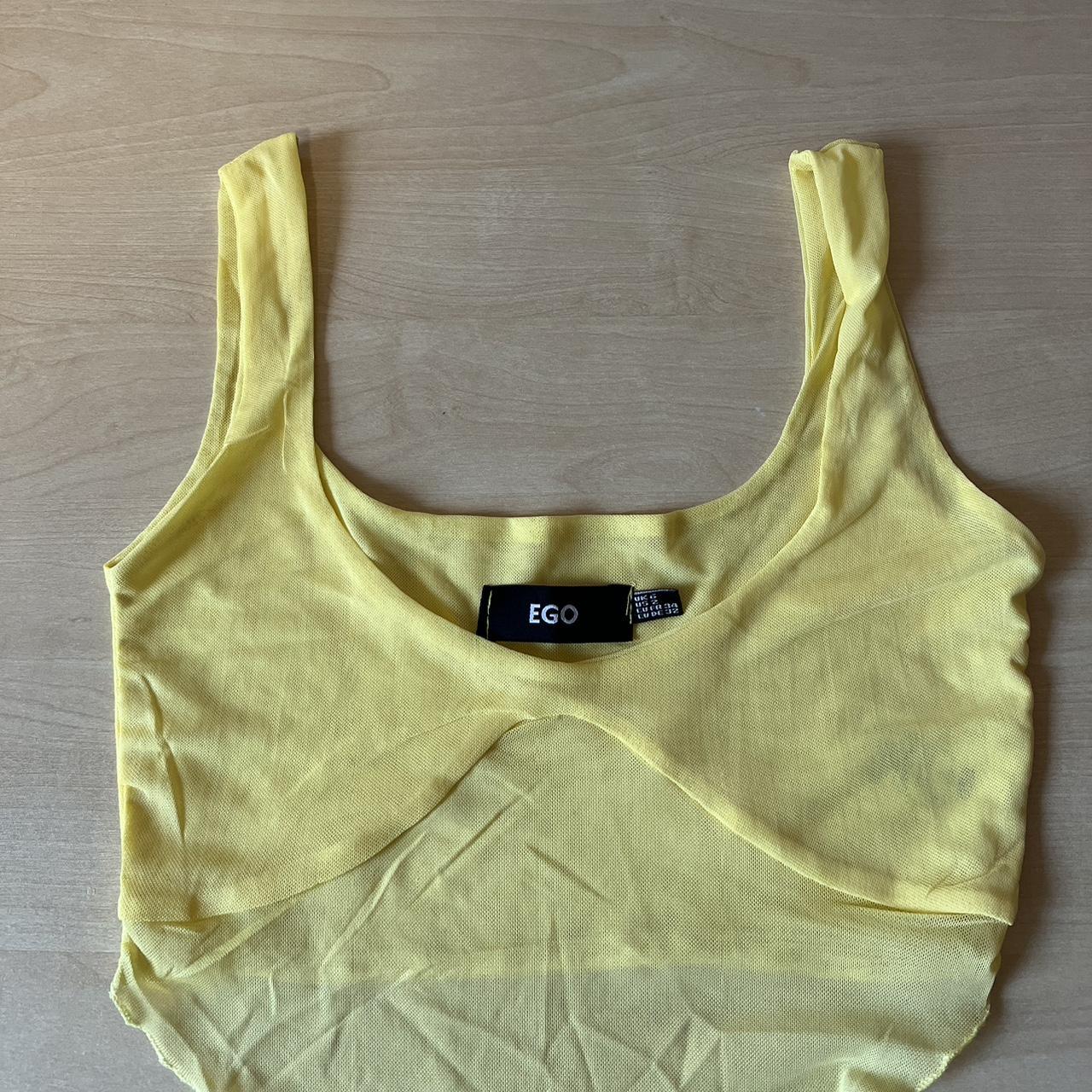 ego yellow mesh top perfect for holidays! never... | Depop