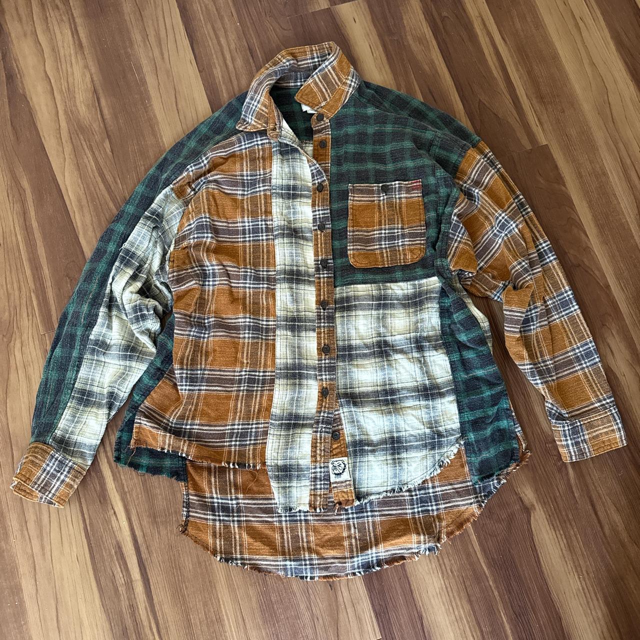 Patchwork flannel shirt in multi-colour | Depop