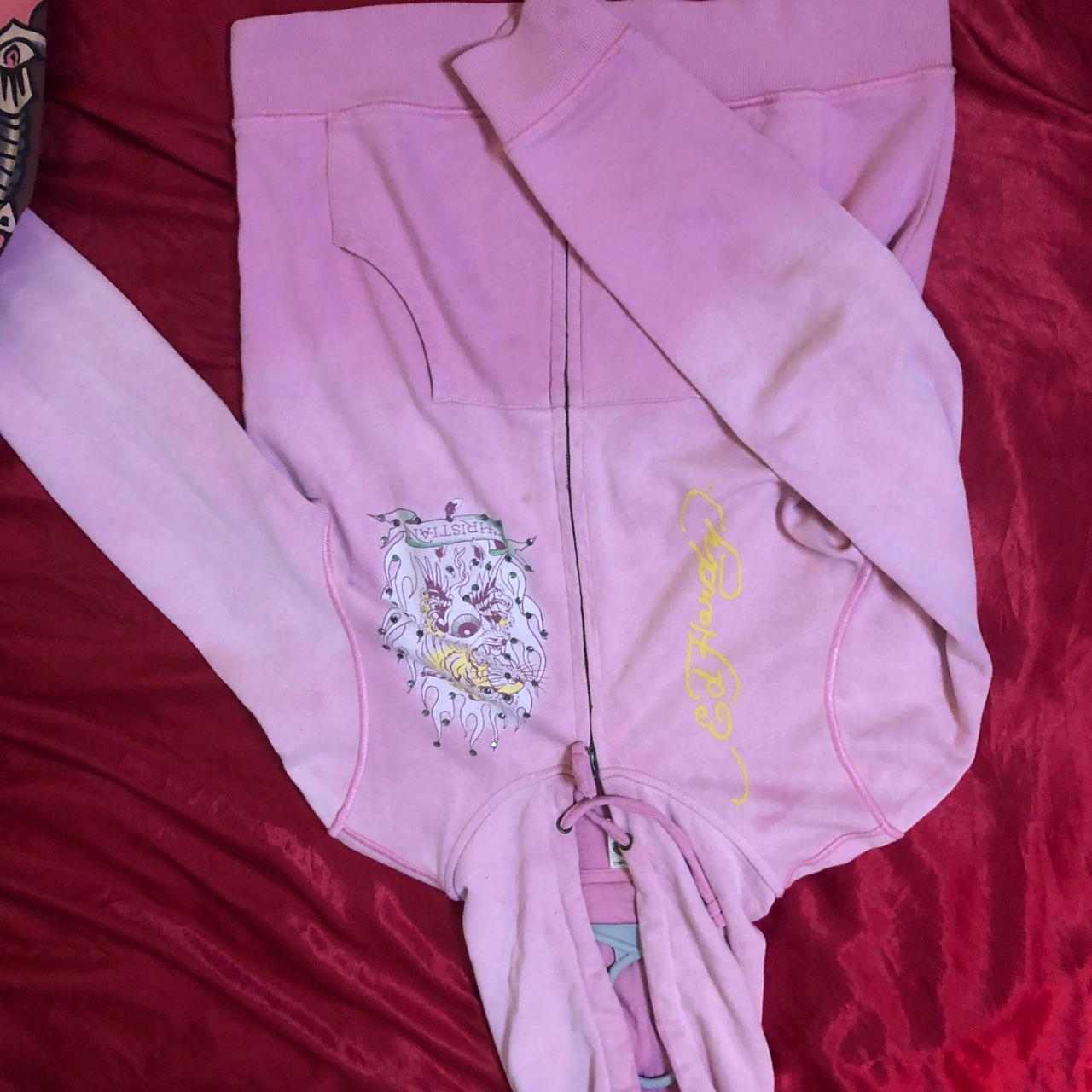 RARE Pink Ed Hardy Zip Up Jacket (A bit discolored,... | Depop