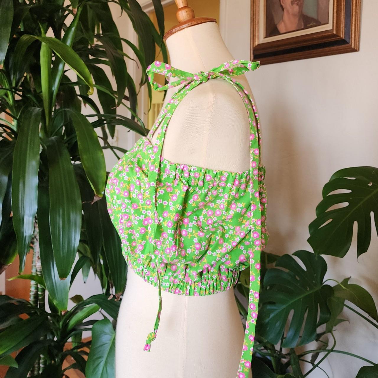 Handmade Ditsy Floral Print Kitty Cat Tie Cropped... - Depop