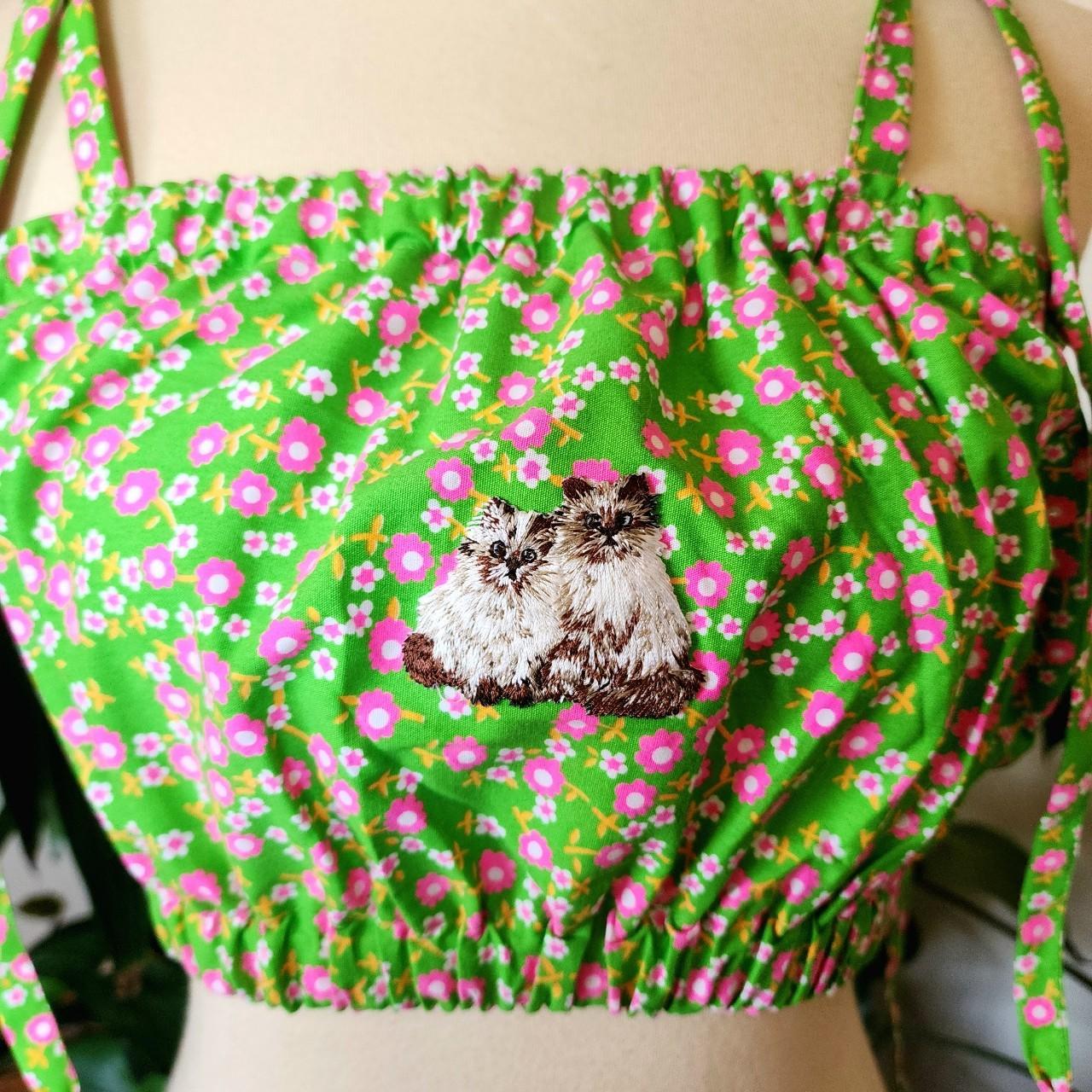 Handmade Ditsy Floral Print Kitty Cat Tie Cropped... - Depop