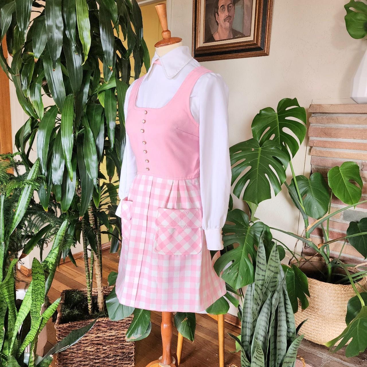 Vintage 1970s Pink Gingham Layered Pink Mod Retro... - Depop