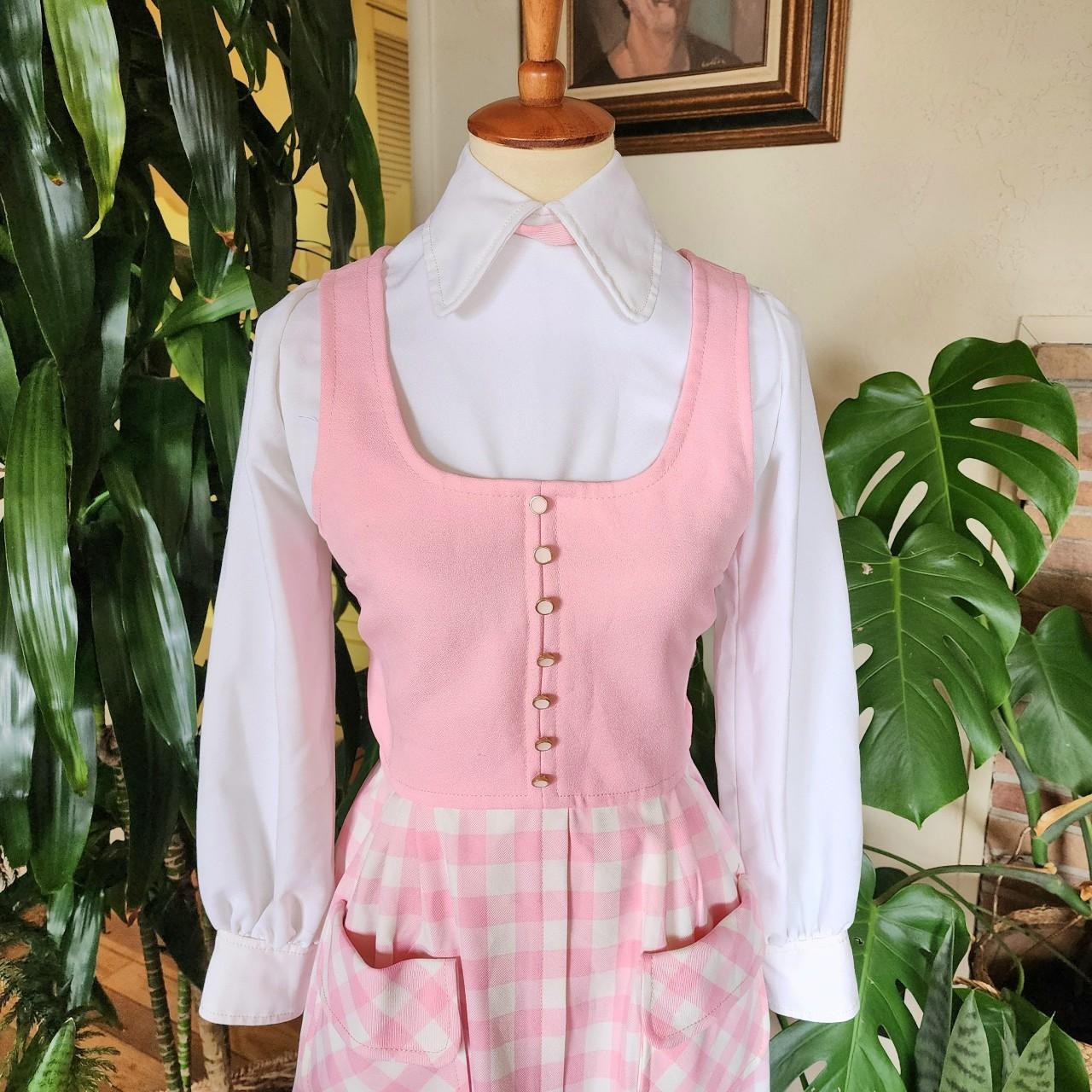 Vintage 1970s Pink Gingham Layered Pink Mod Retro... - Depop