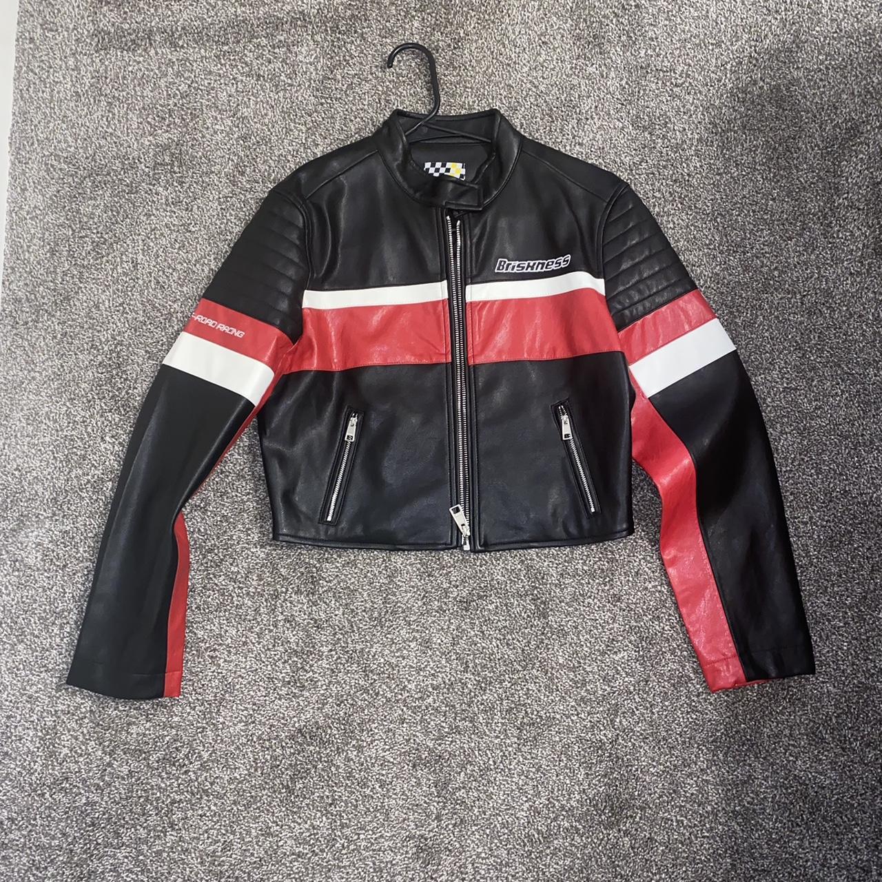 Bershka faux leather moto racing style jacket - Depop