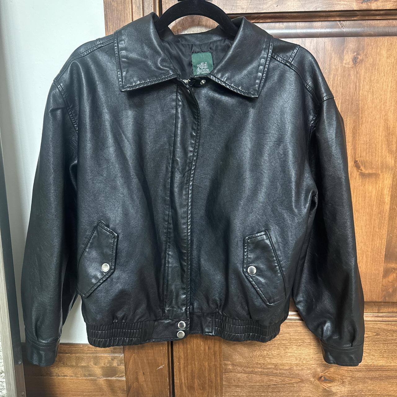 Black leather bomber jacket (thrifted Wild Fable label) | Depop
