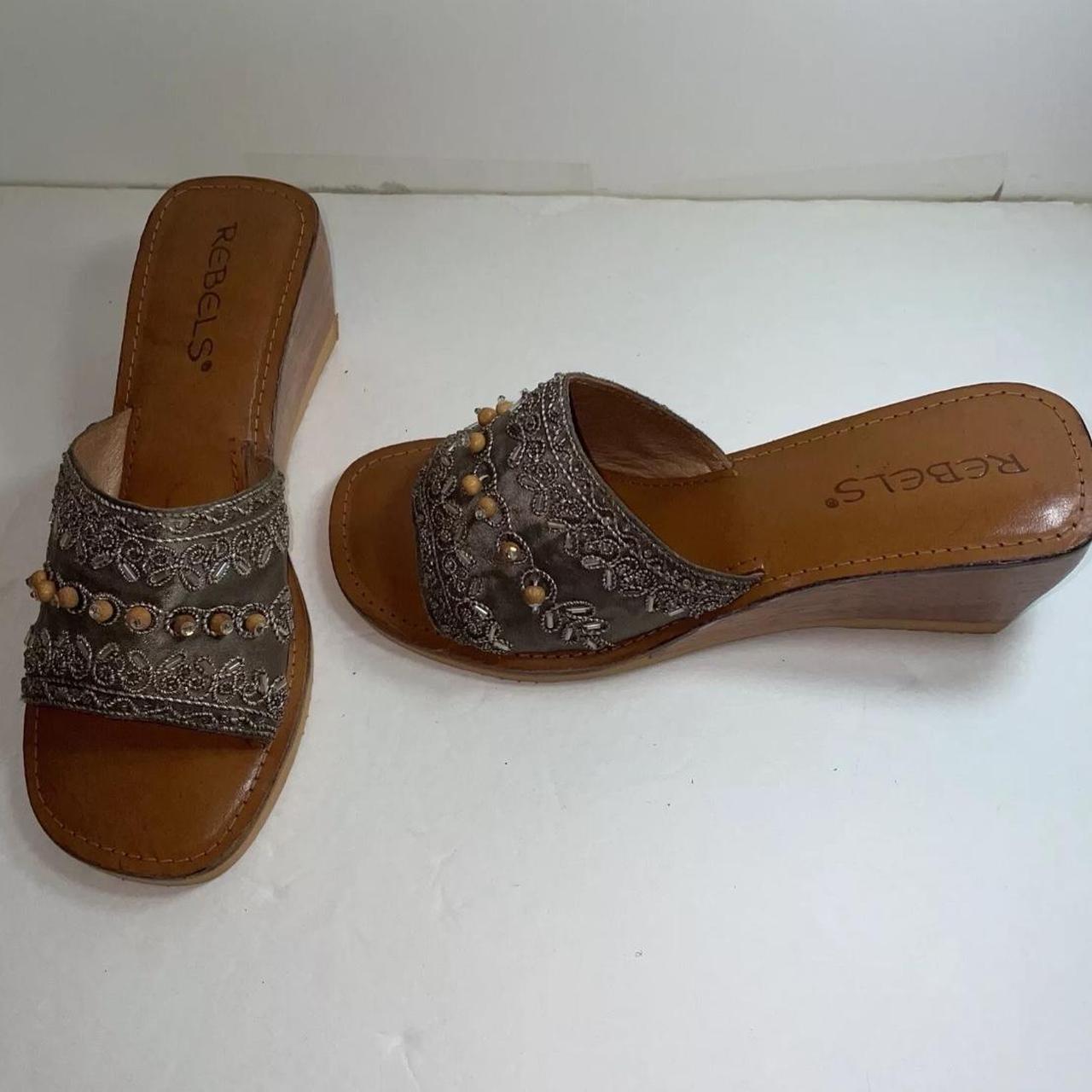 Rebels sandal wedge heels Bronze’s beaded canvas &... | Depop