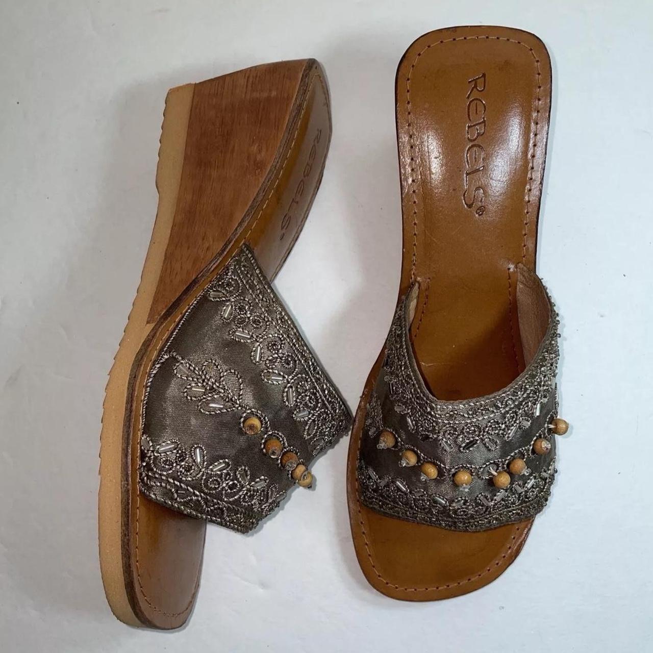 Rebels sandal wedge heels Bronze’s beaded canvas &... | Depop