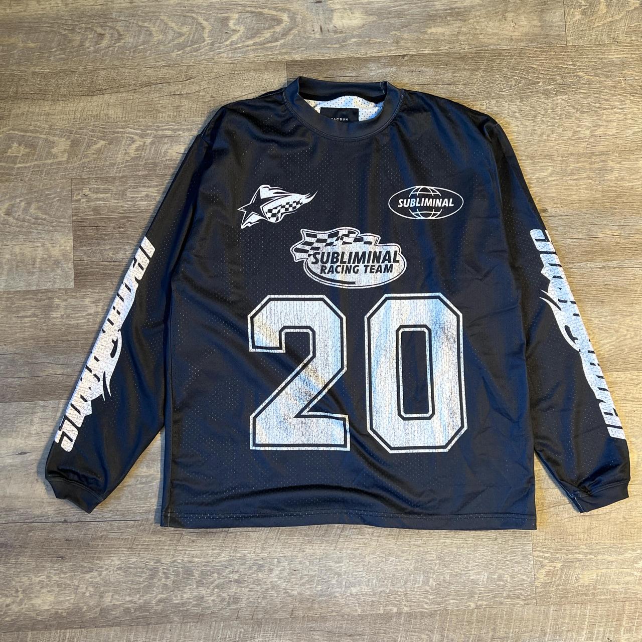 PacSun Y2K Black Long Sleeve Subliminal Racing Team... | Depop