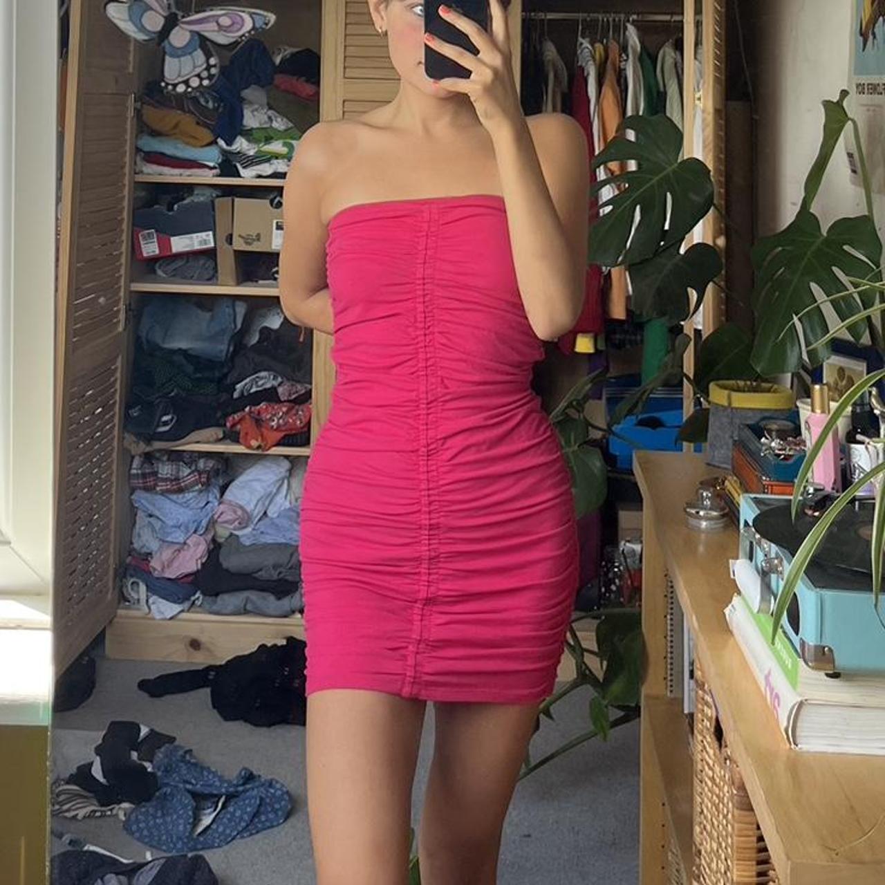 Rouched zara hot pink bodycon mini dress. Perfect... - Depop
