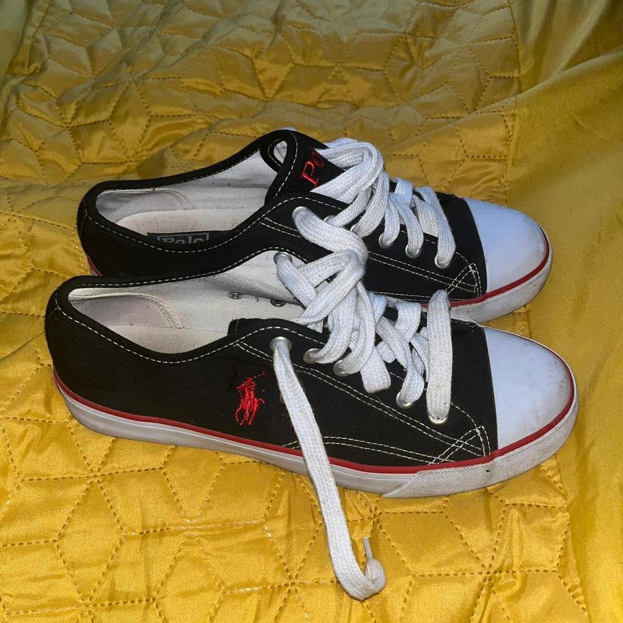 Polo Ralph Lauren black and red sneakers worn a few... - Depop
