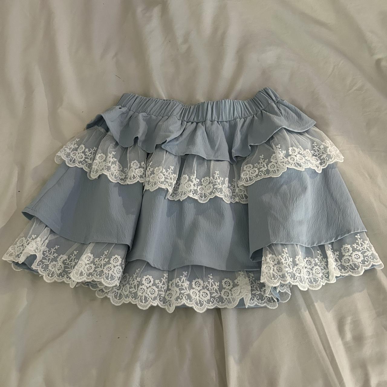 light blue cute lacy coquette skirt #coquette... - Depop