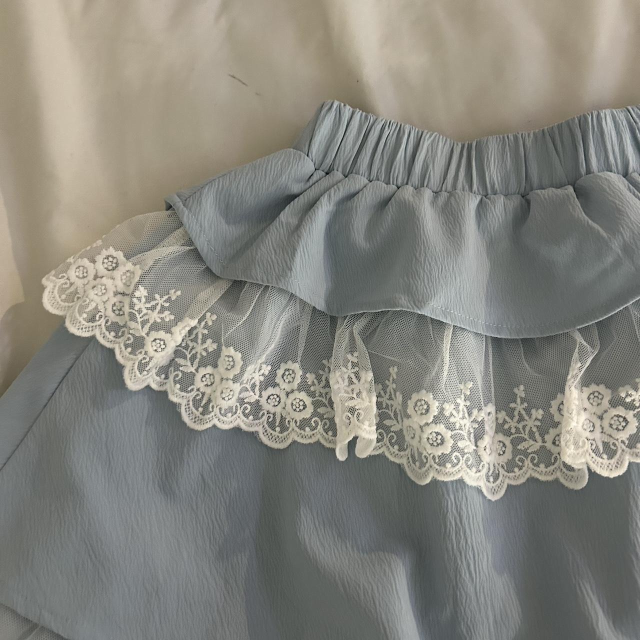 light blue cute lacy coquette skirt #coquette... - Depop