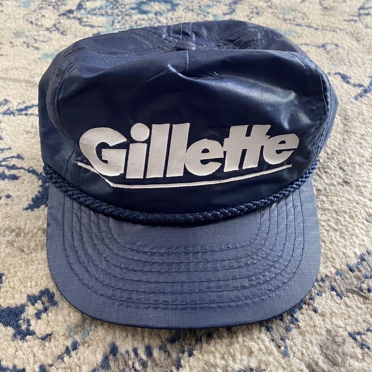 Blue and white vintage Gillette snapback hat #90s... - Depop