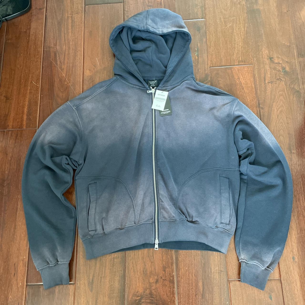 Dark Blue faded zip-up hoodie with tag #hoodie... | Depop