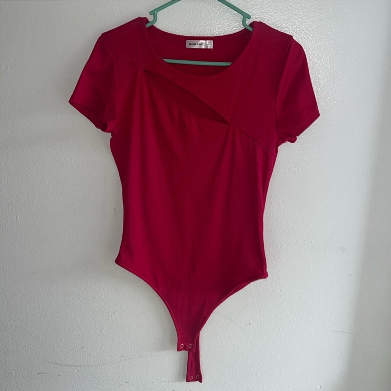 Red bodysuit with button detail #redhot... - Depop