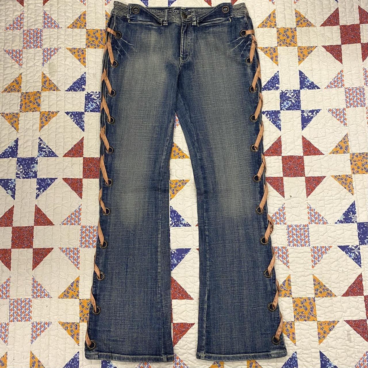 Akdmks AKS faded light dark wash blue flare jeans... | Depop