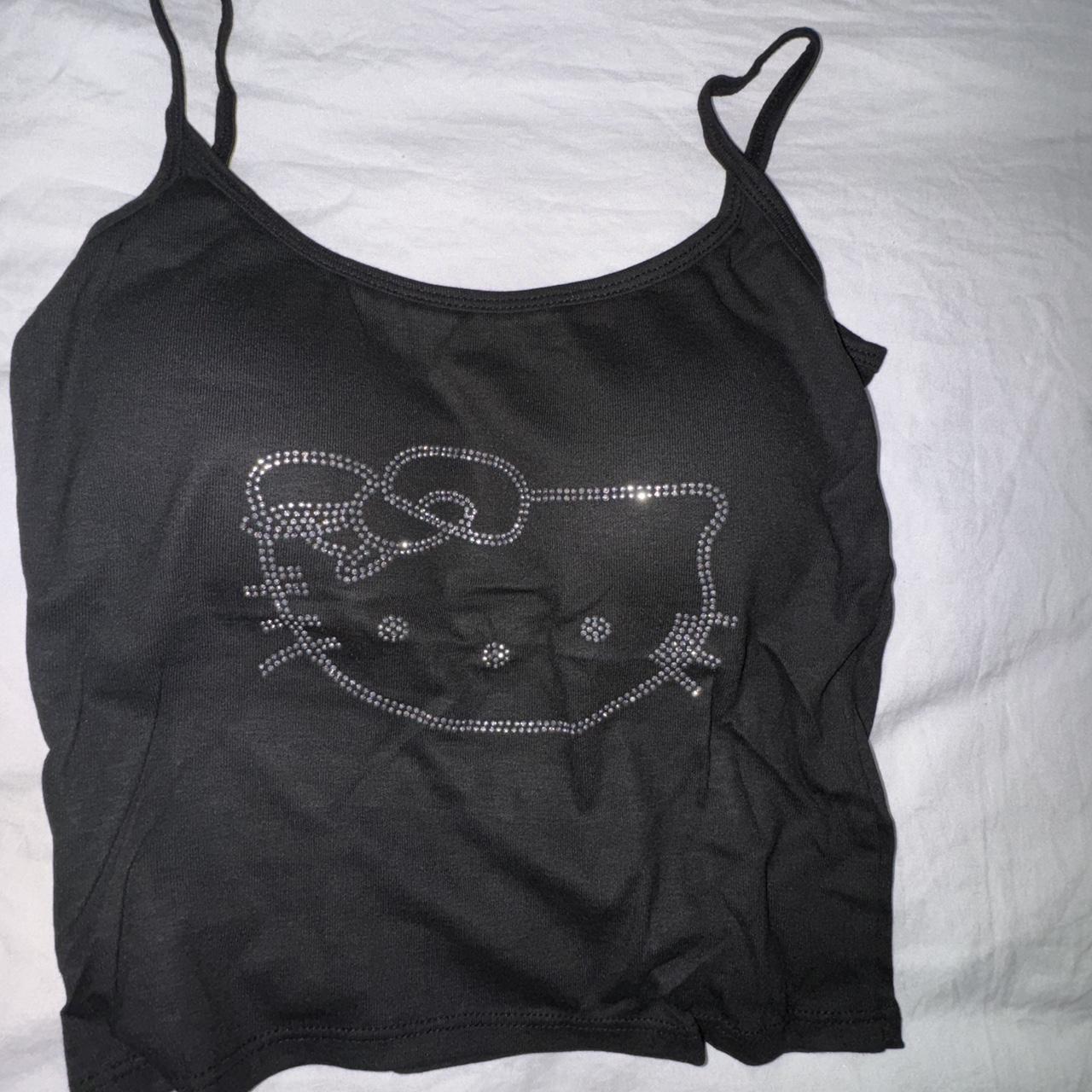 Black Hello Kitty tank top with rhinestone bow... | Depop