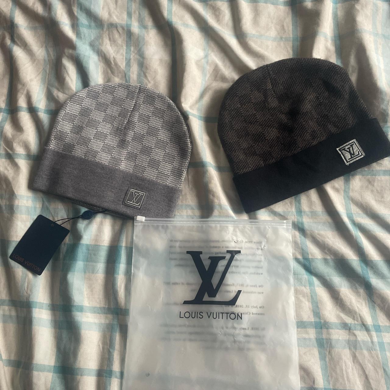 2 LV beanies grey and black, grey one is brand new... - Depop