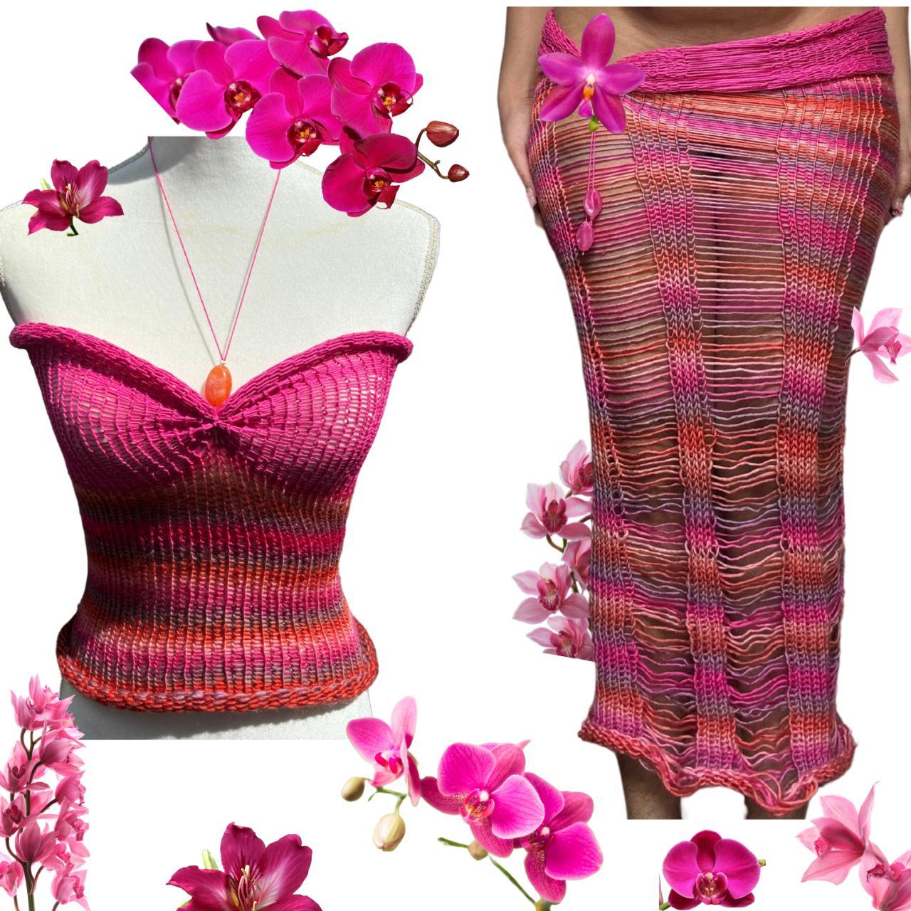 Candy Orchid Beach Set Hand-knitted made to order... | Depop