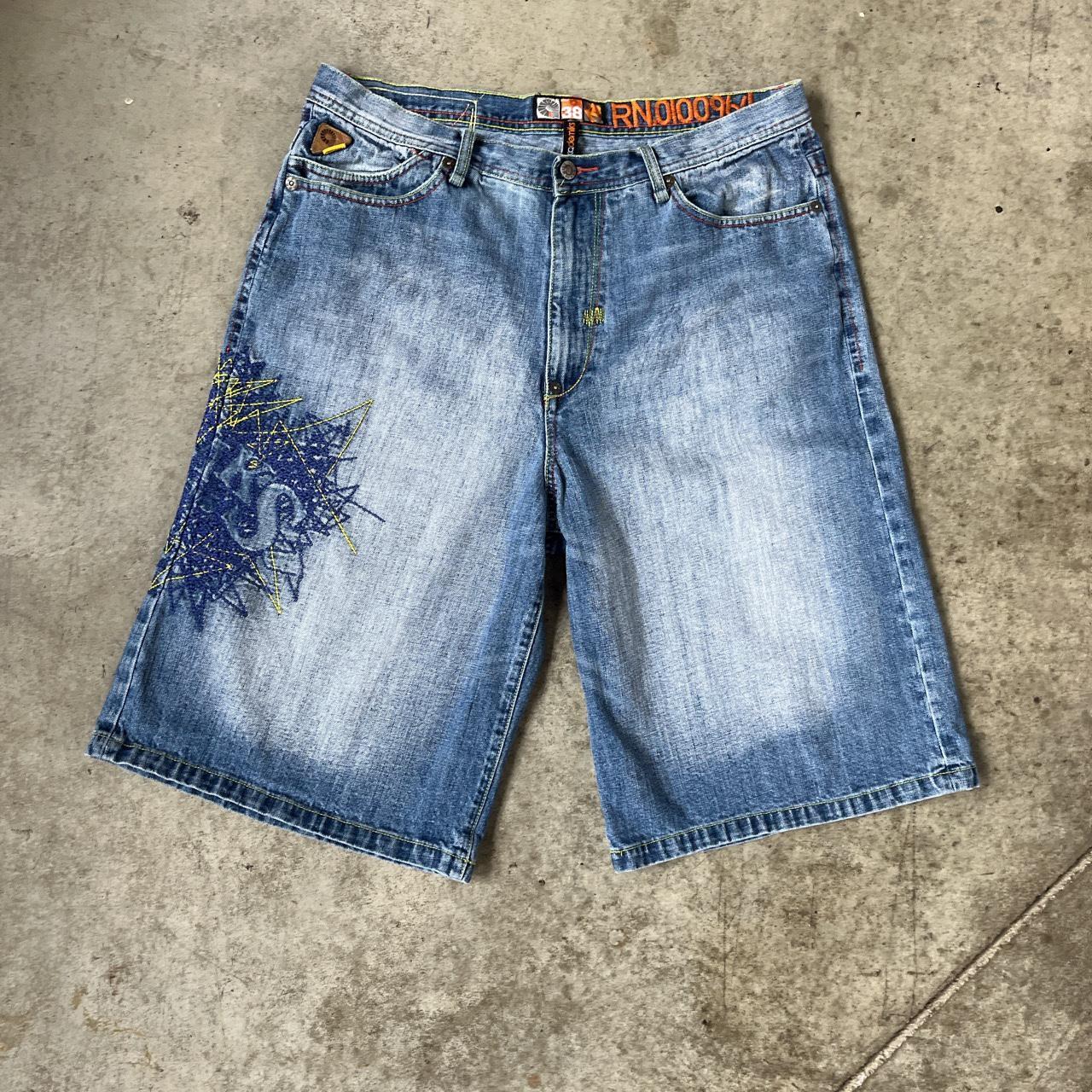 Akademiks embroidered denim jean shorts Light wear... - Depop