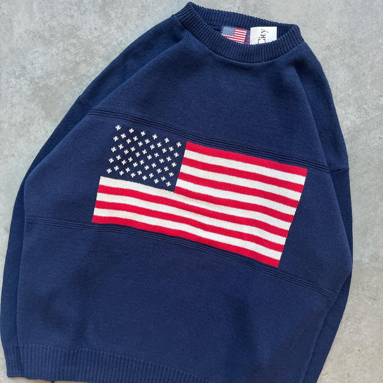 Vintage American flag knit sweater Good... - Depop