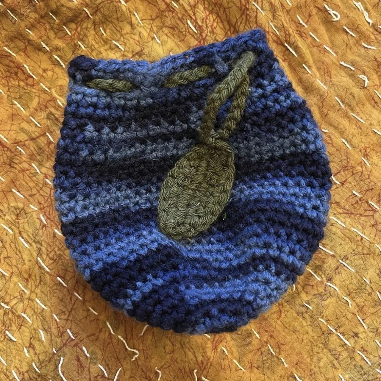 Blueberry crochet pouch with leaf detail drawstring.... - Depop