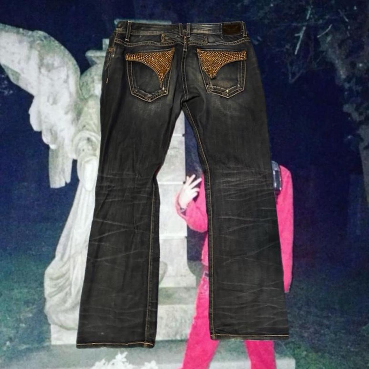 Y2K rare straight baggy robins jeans rhinestones... | Depop