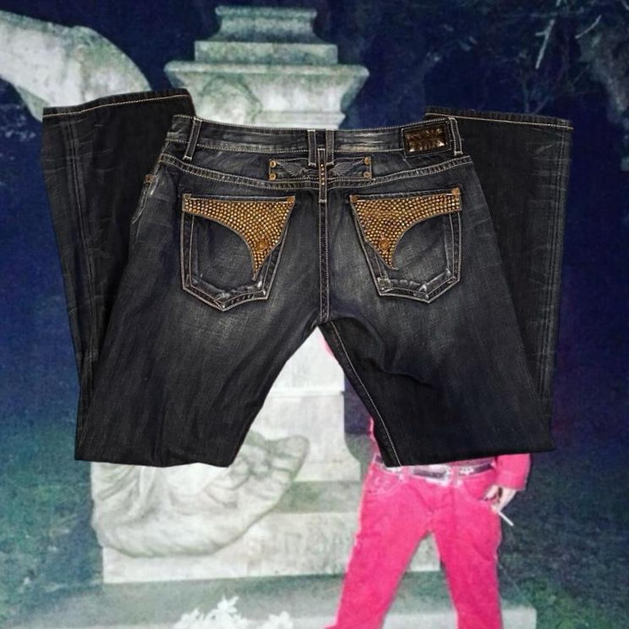 Y2K rare straight baggy robins jeans rhinestones... | Depop