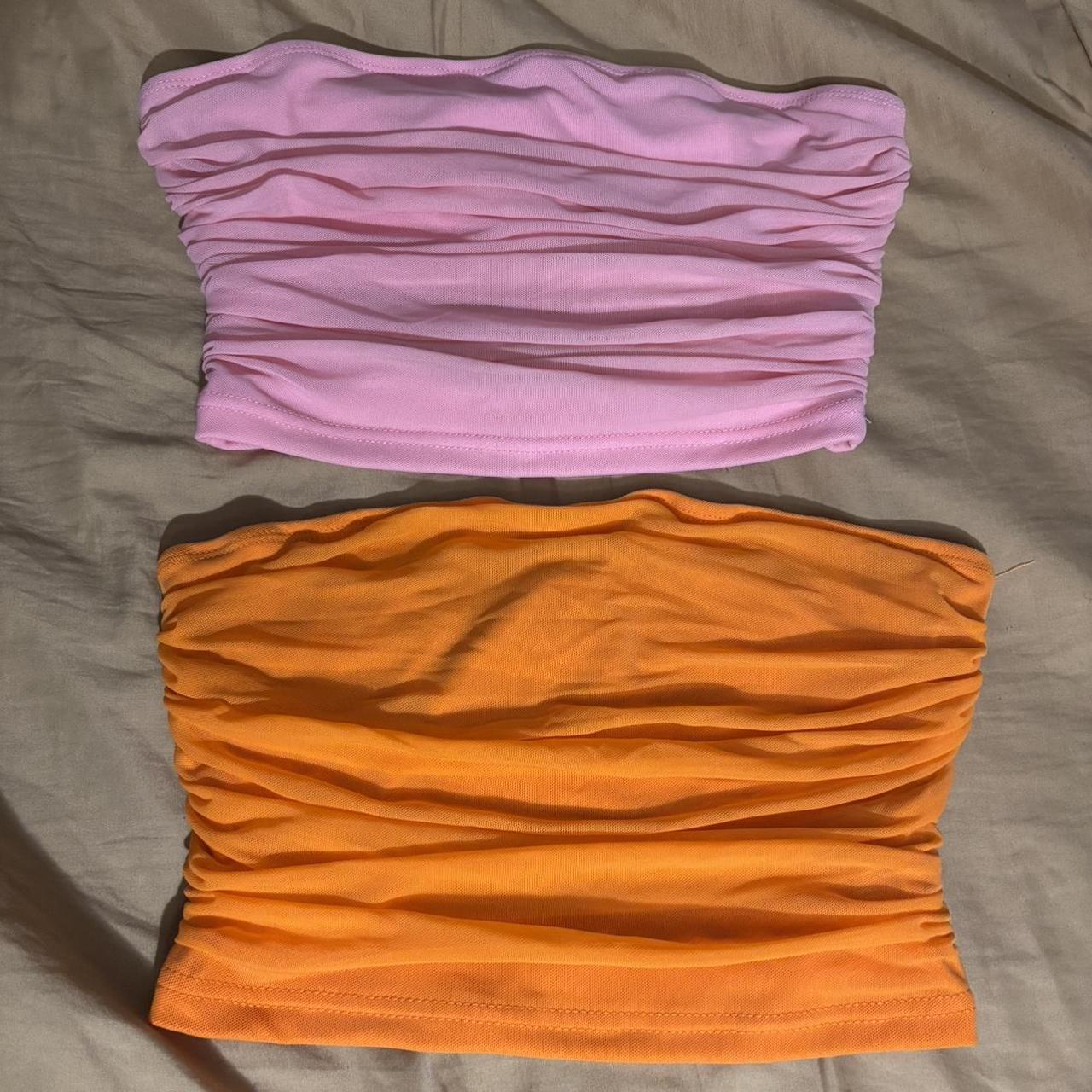 Lot of 2 Pink and orange ruched tube tops - Depop