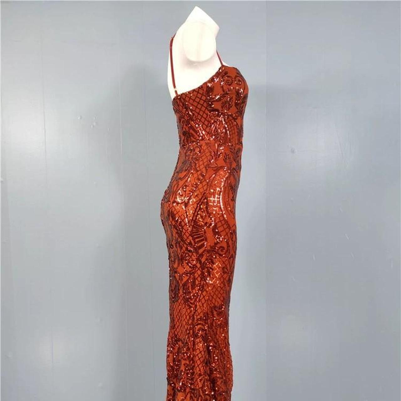 Windsor prom dress, rust burst orange sequinned... - Depop