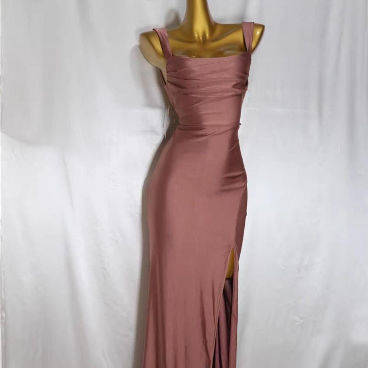 Rust color formal dress prom dress stretch satin... - Depop