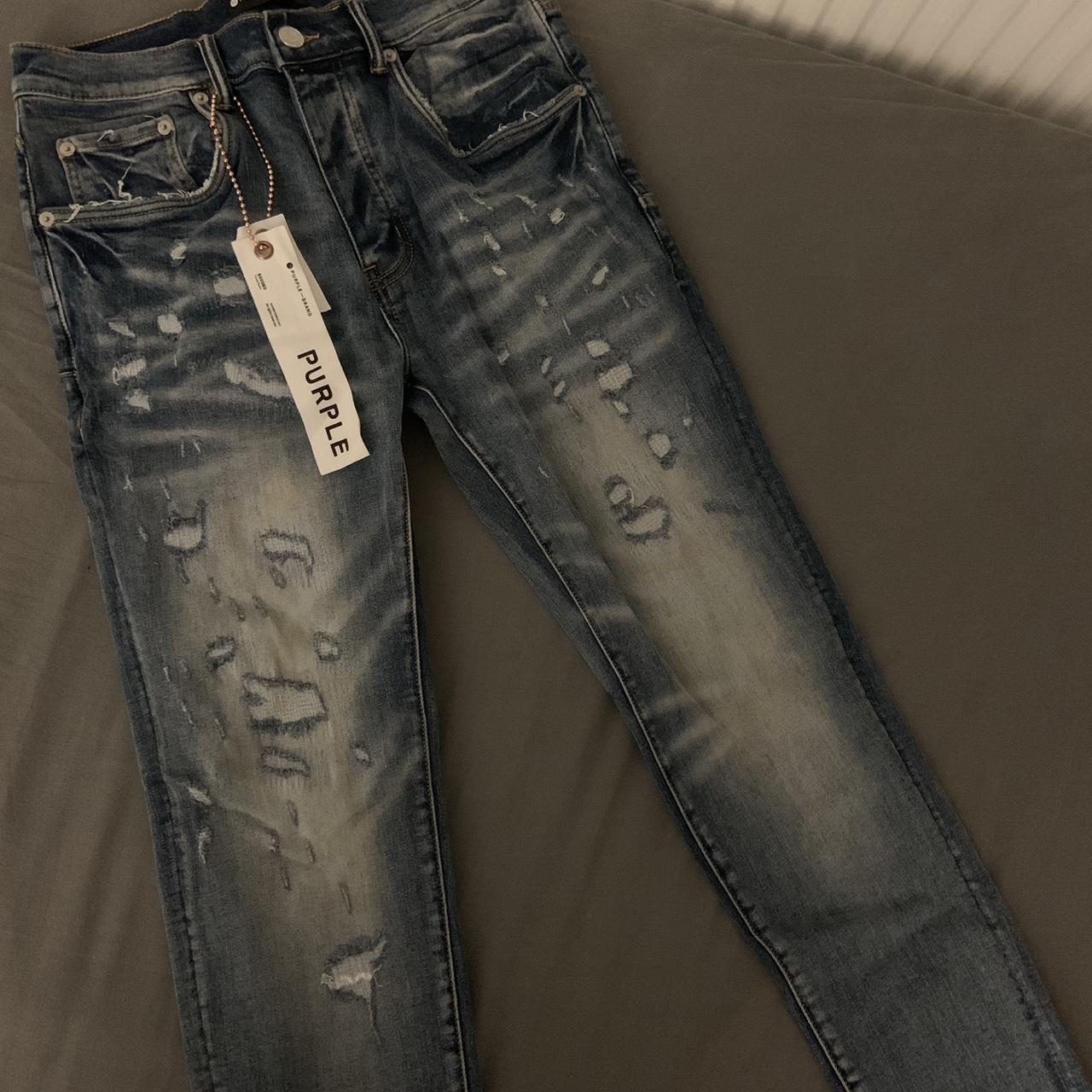 Blue designer ripped jeans (purple brand) Brand new... - Depop