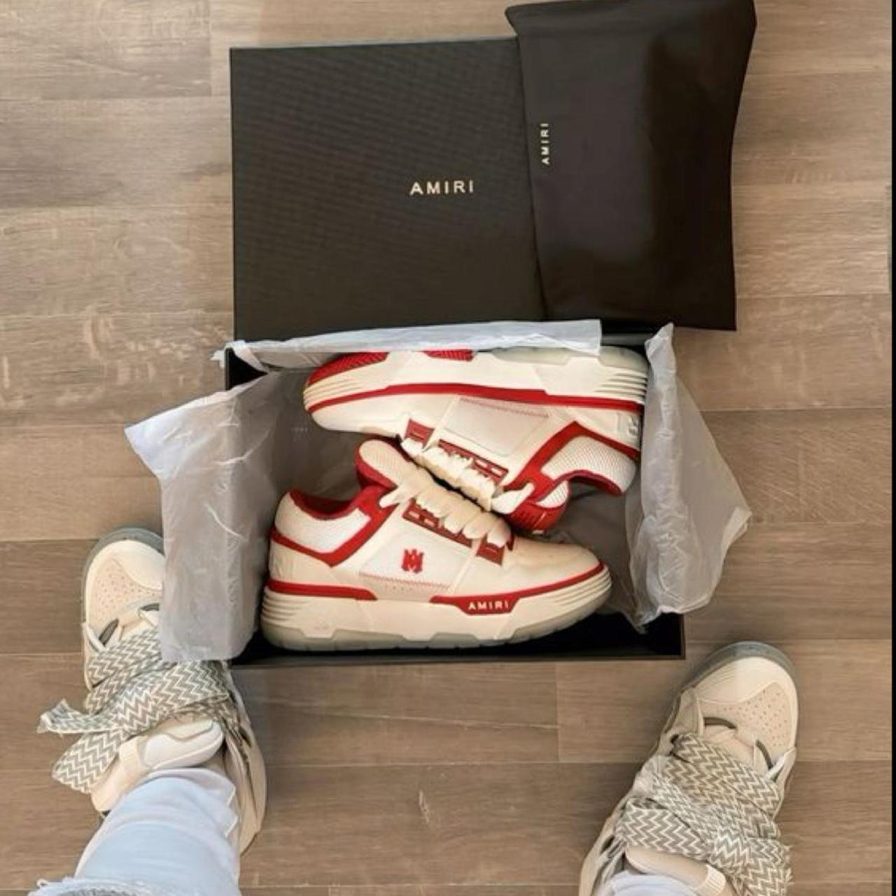 Red and white amiri sneakers never worn - Depop