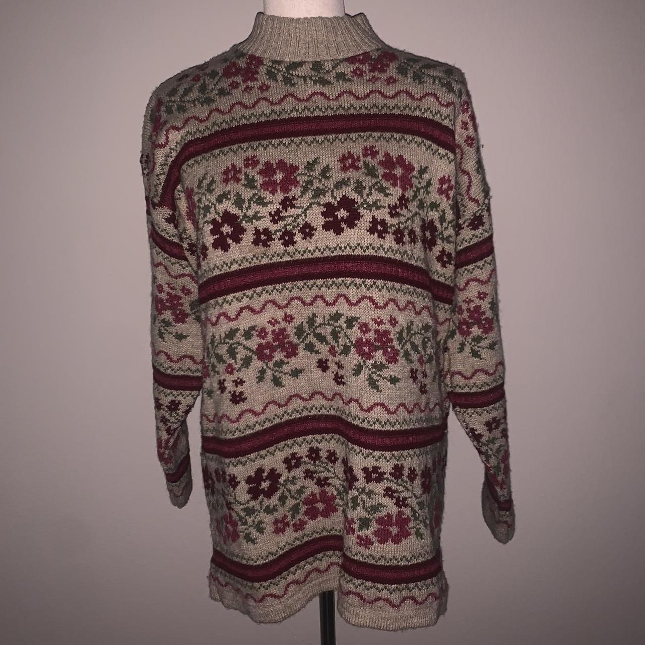 🥀 Grandmacore Floral pattern Turtleneck Knit Sweater... - Depop