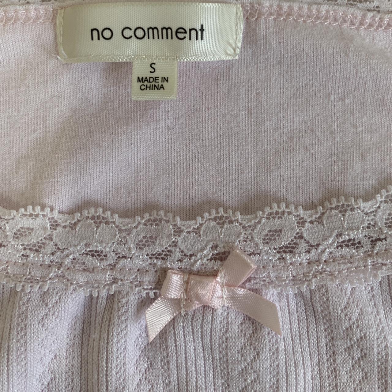 Soft baby pink ribbed top with lace trim and bow... - Depop