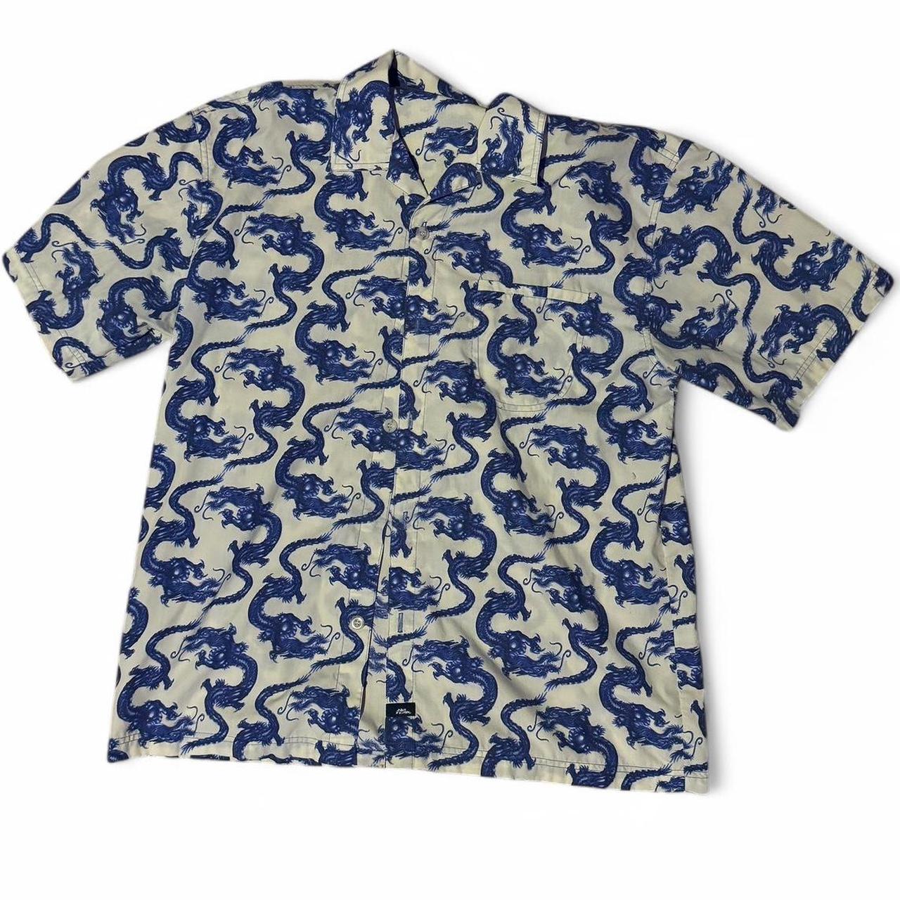 No Fear blue Chinese dragon Hawaiian shirt button up | Depop