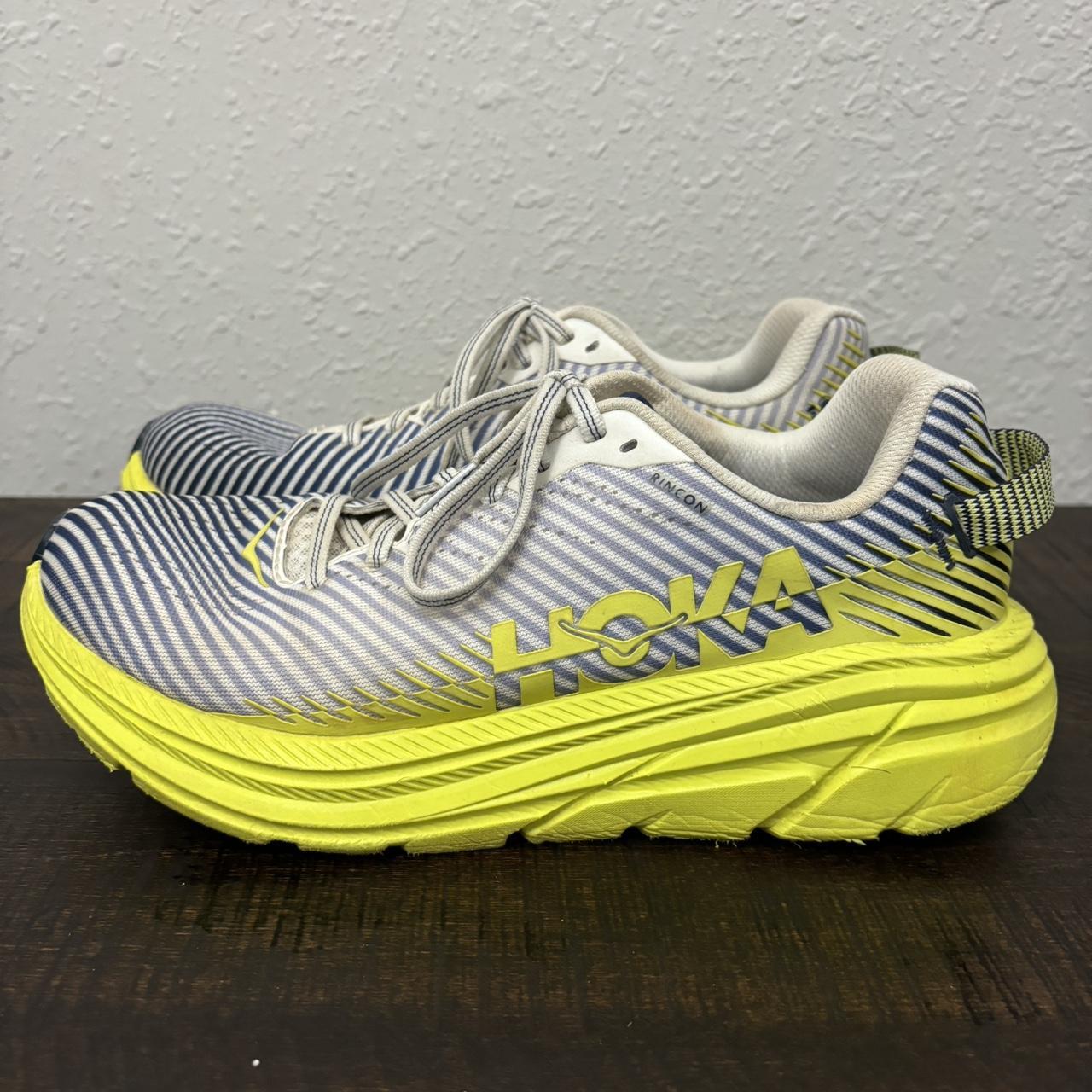 Grey and yellow Hoka One One rincon 2 running shoes... | Depop