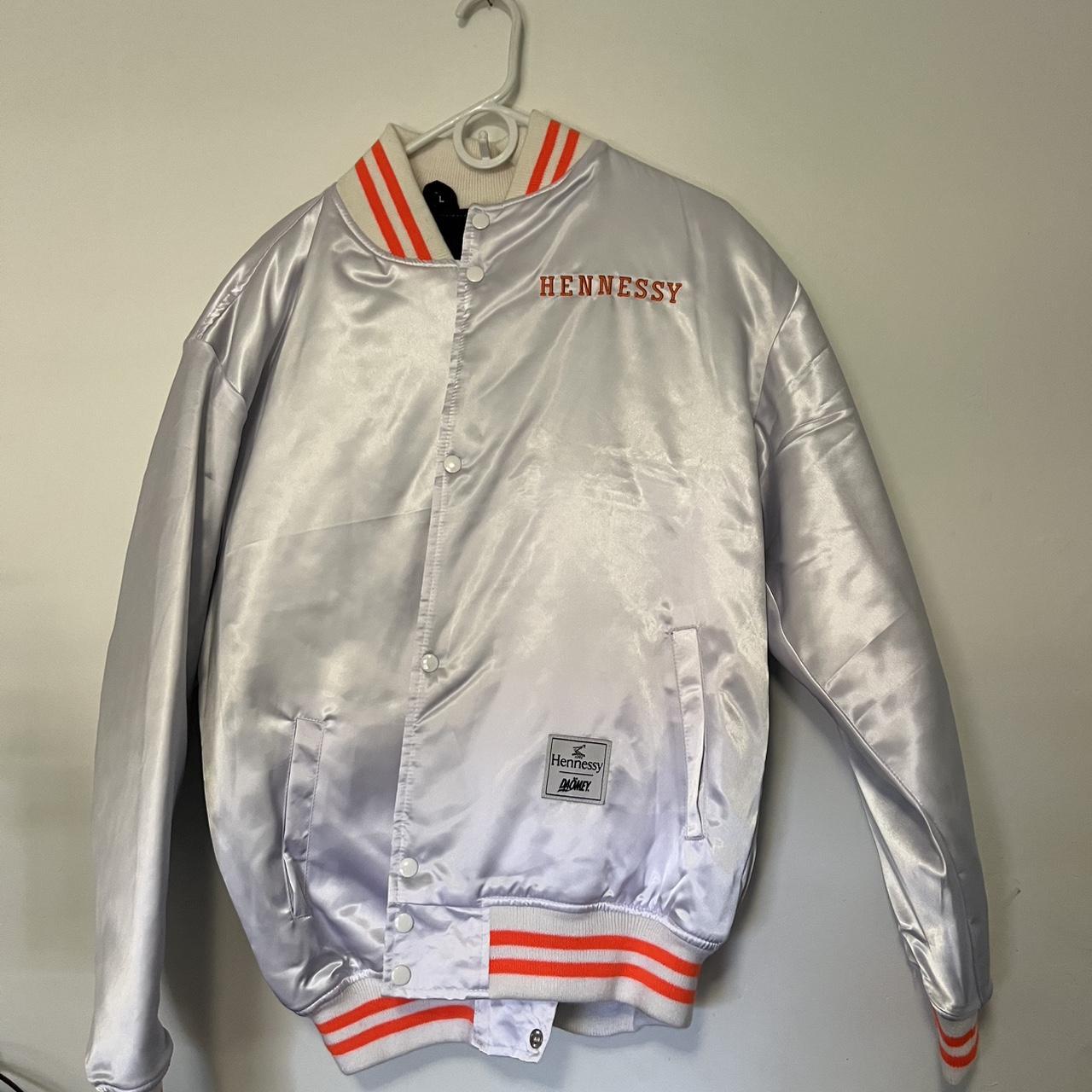 Hennessy silver and orange bomber jacket #bomberjacket - Depop