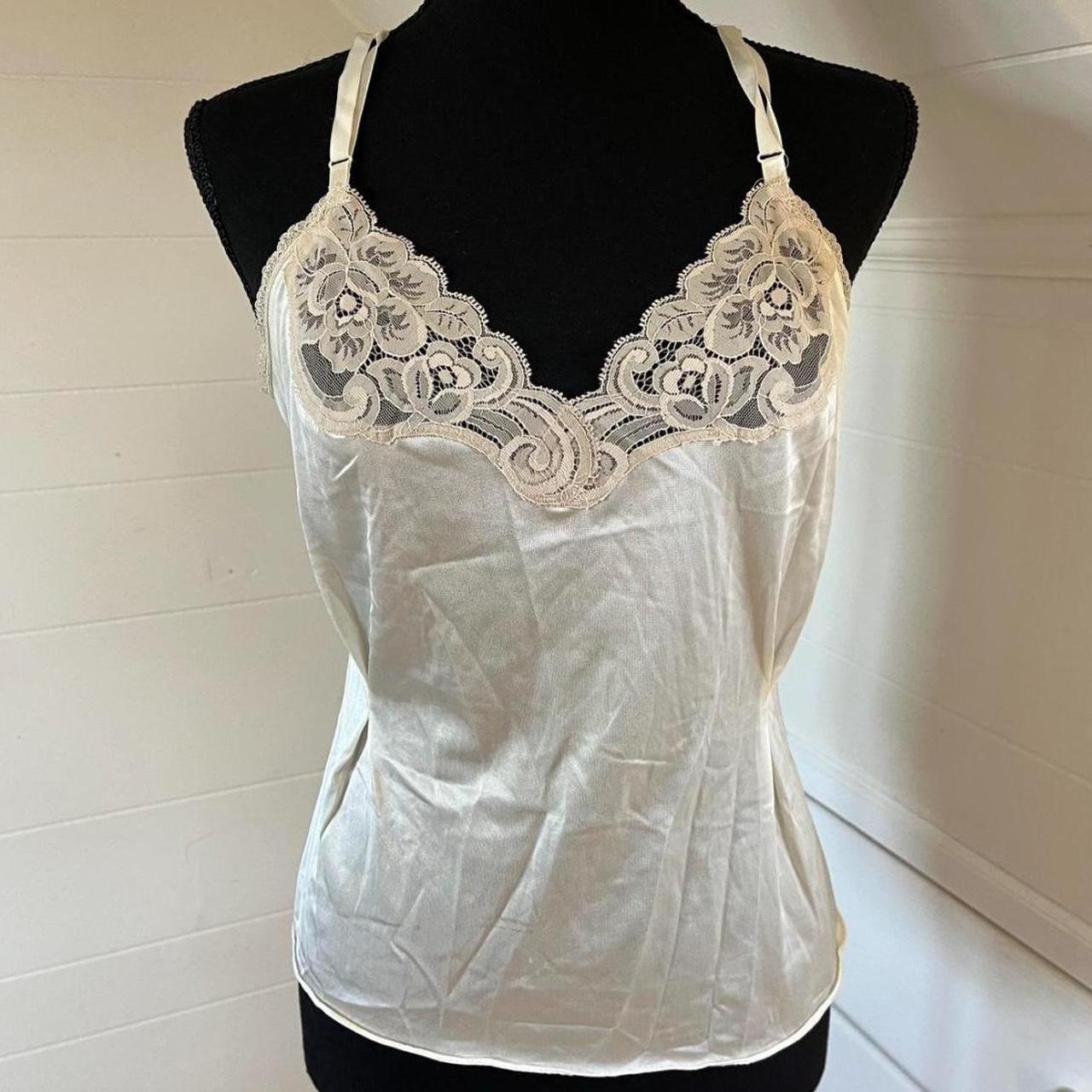Vanity Fair Satin & Lace Camisole Gorgeous ivory... | Depop