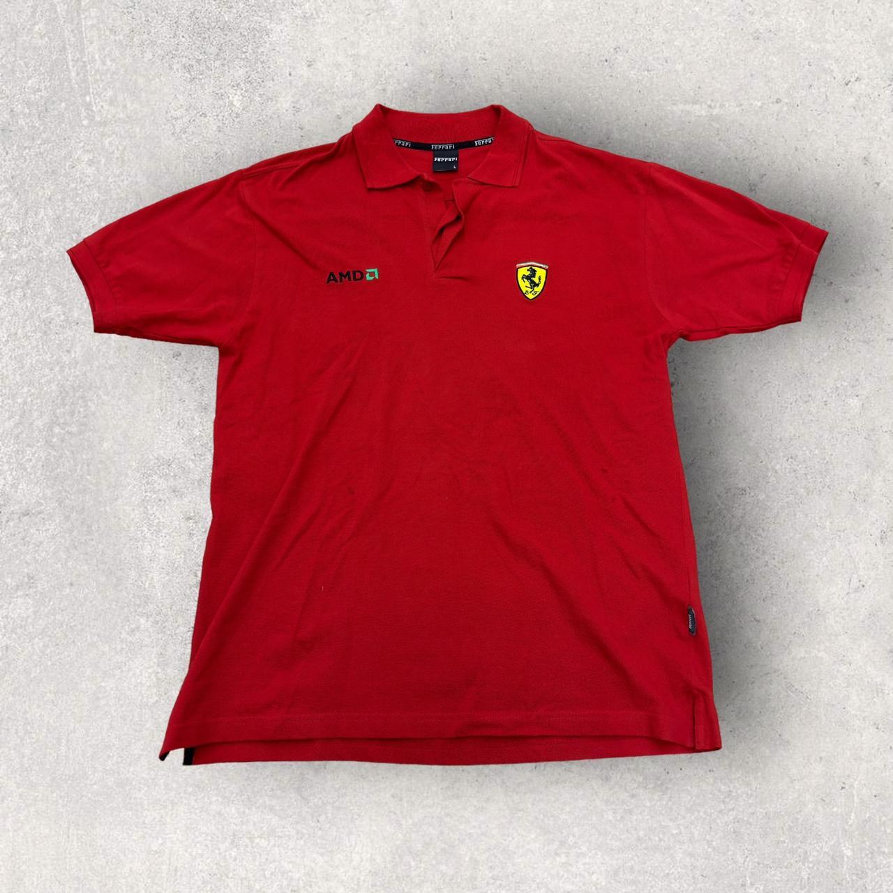 Vintage Ferrari polo shirt in red. From 2002. Mens... - Depop