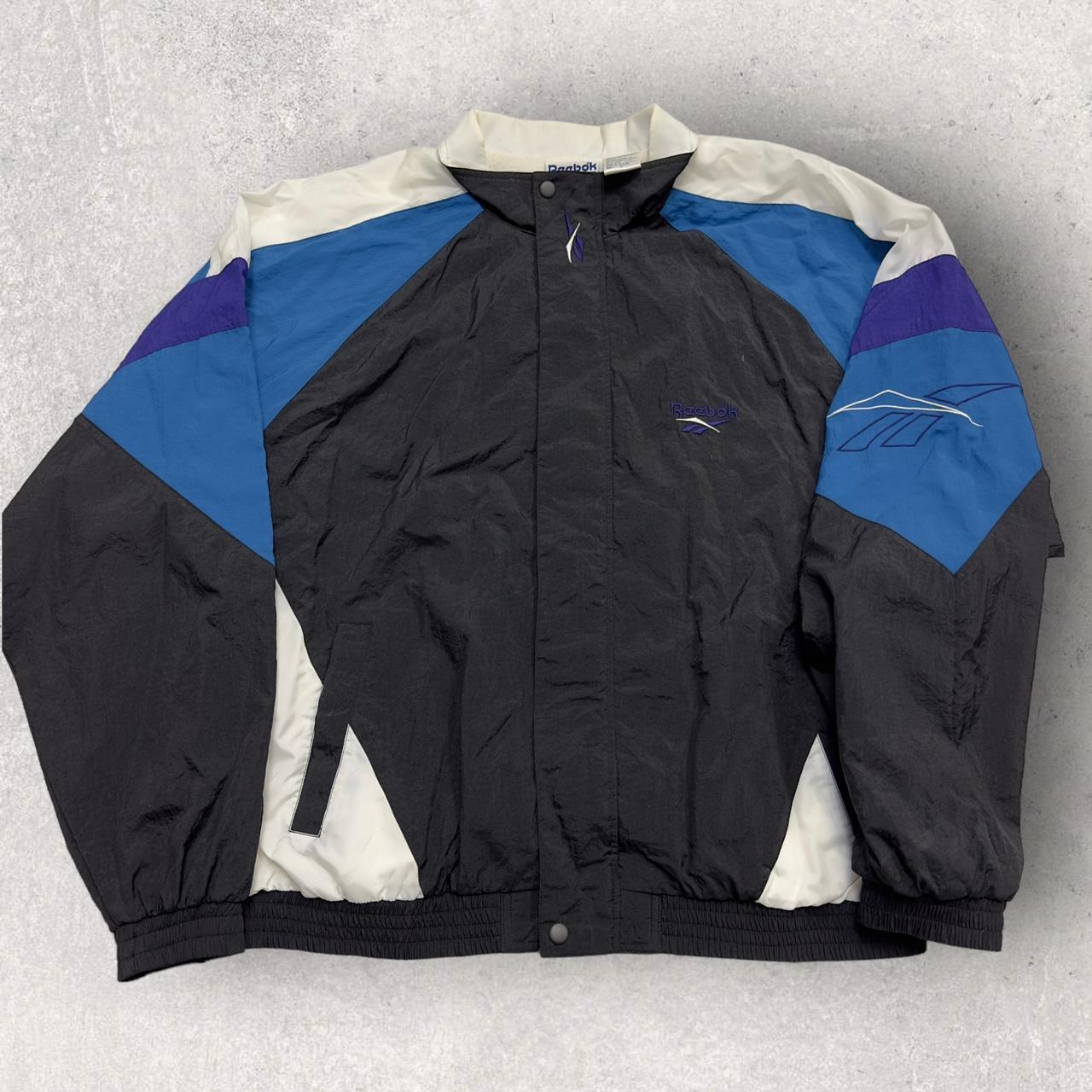 Vintage Reebok jacket in black. From the 90s. Mens... - Depop