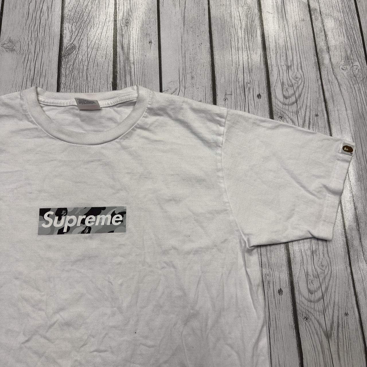 Vintage Supreme x Bape box logo tee in white. Mens... - Depop
