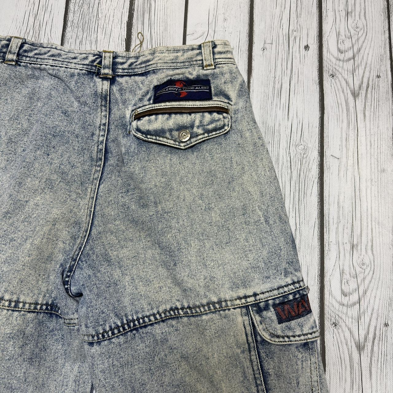 Vintage Bugle Boy cargo jeans in blue acid wash.... - Depop
