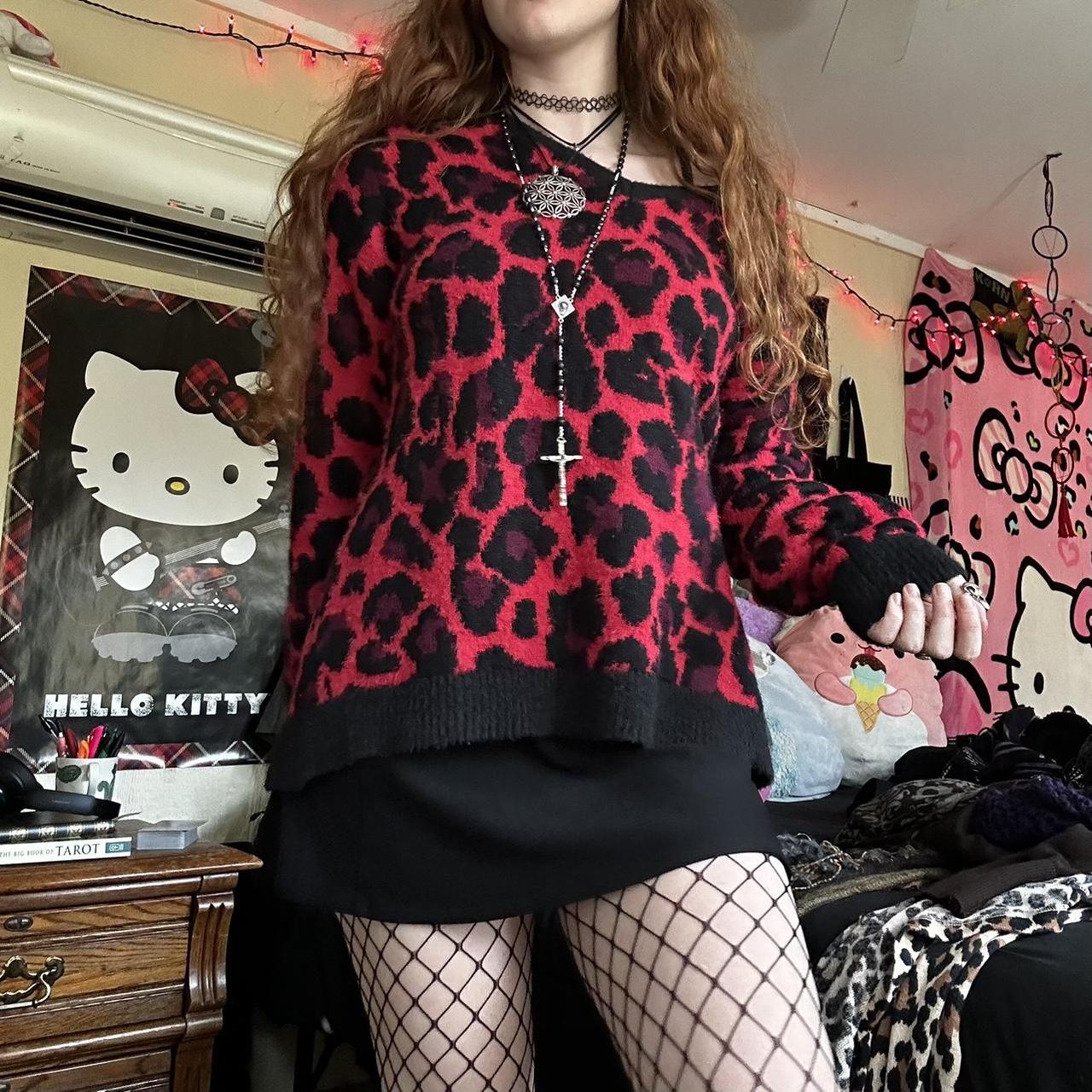 super cute goth red leopard print sweater size m... - Depop