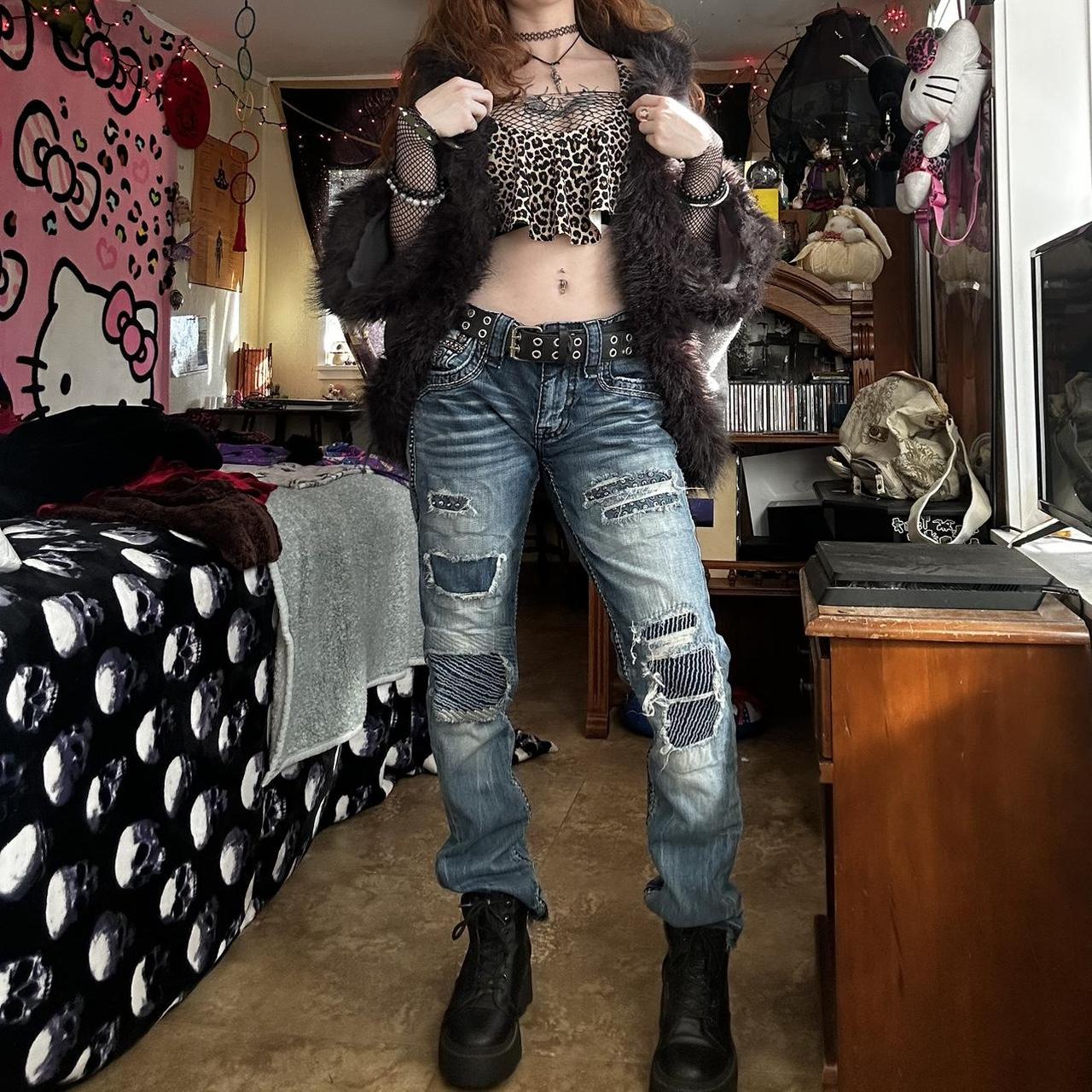 really cute y2k/goth faux fur cardigan no size... | Depop