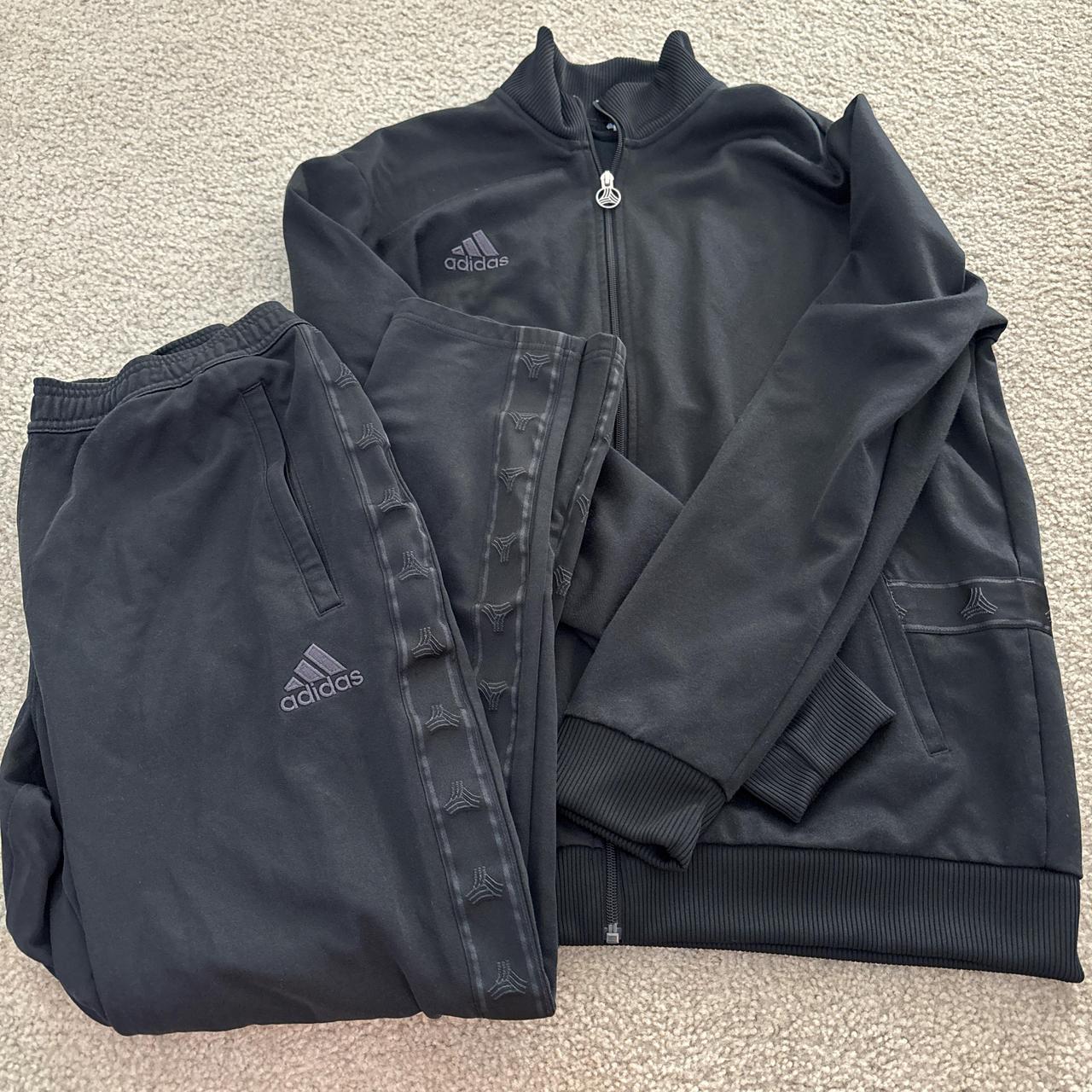 Adidas black tracksuit Jacket size XL Pants size L - Depop