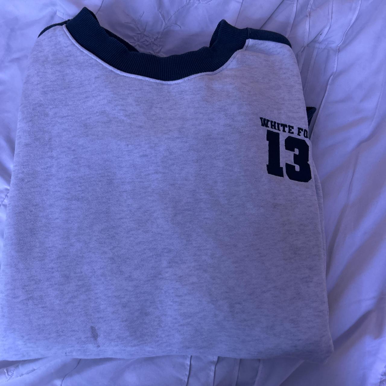White fox number 13 navy and grey stripped hoodie... - Depop
